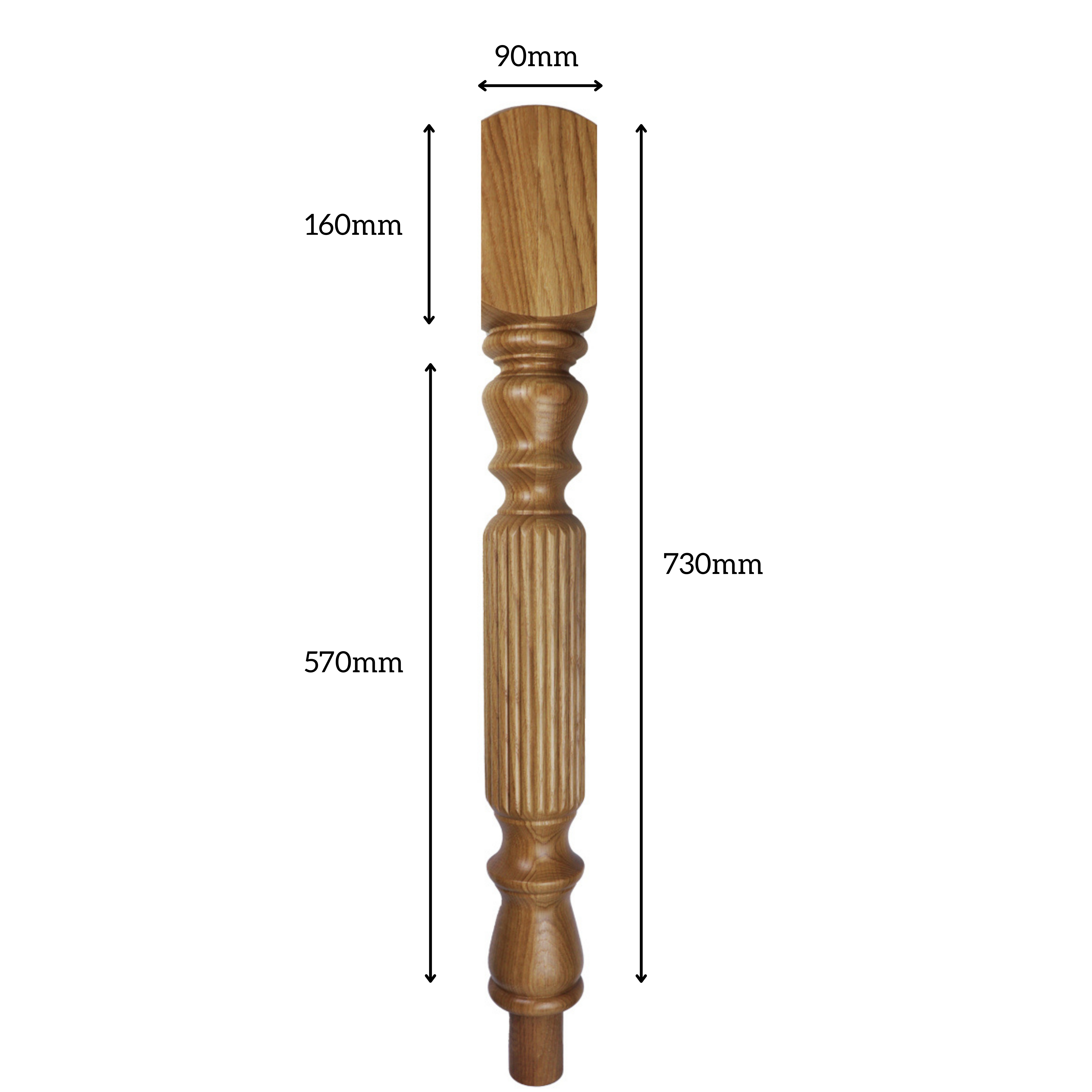 PST1 Reeded Newel Post - 90x90x730mm - Pear Stairs